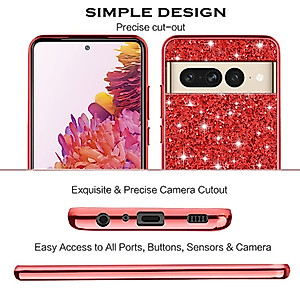 Compatible with Google Pixel 7 Pro Case Glitter Shockproof,Google Pixel 7 Pro Phone Case Bling Sparkly Soft TPU and PC Silicone Shiny Girl Women Thin Protective Cover (Red)