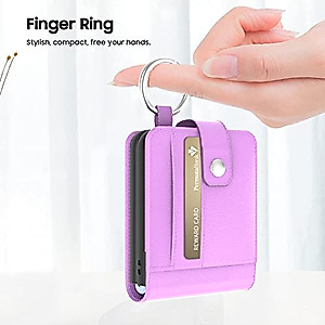 Warmson for Samsung Z Flip 4 Case,Samsung Z Flip 4 Wallet Case with Ring Card Slot Galaxy Z Flip 4 Case PU Leather RFID Blocking Protective Flip Folio Z flip 4 5G Case Purple for Women Girls Men