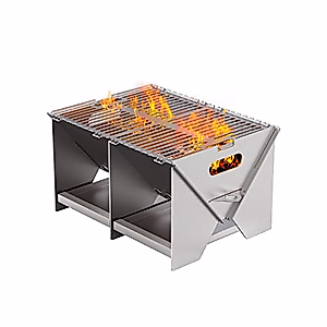 AJinTeby Portable Fire Pits for Wood Burning, Campfire Grill Firepit and Detachable Grill for Picnic, Backyard and Garden BBQ, Heavy Duty Stainless Steel Outdoor Heating, Bonfire and Picnic White