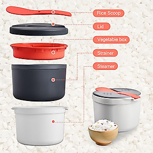 Qivine Microwave Rice Cooker, 2L Microwave Pasta Cooker 2 Layer Microwave Vegetable Steamer with Strainer Non-Stick Rice Cooker for Microwave Dishwasher Safe