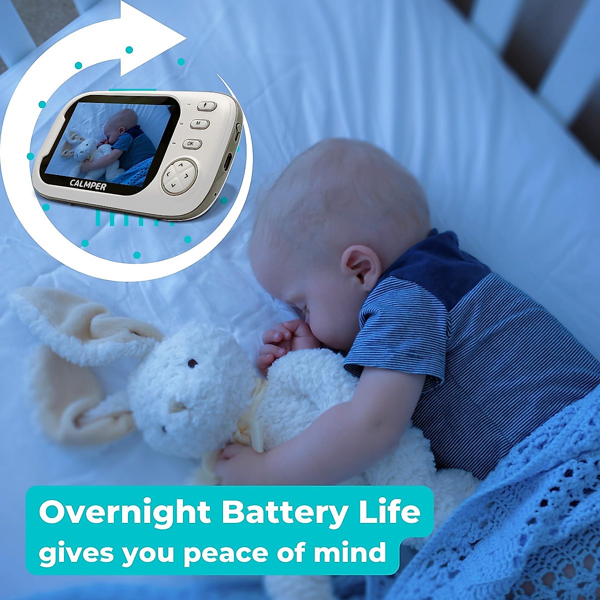 CALMPER Camper Video Baby Monitor with Camera and Audio - 3.5” Non WiFi Baby Monitor Camera with up to Overnight 2000mAh Battery - 1000ft VOX Long Range Baby Monitor No WiFi (2000mAh+FlexMount)
