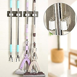 Midress Mop and Broom Holder Wall Mounted Mop Organizer Holder Broom Mop Holder Brush Broom Hanger Storage Rack Kitchen Tool Hanger with 2 Racks (Multi-Colored)
