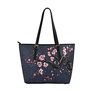 InterestPrint Japanese Cherry Cherry Blossm Blossom Tree Fashion Women's PU Leather HandBags Ladies Shoulder Bags Tote Bags