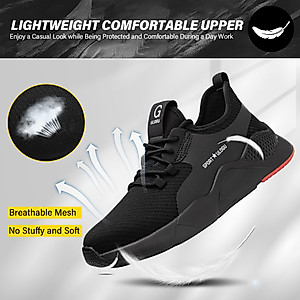Waterproof Steel Toe Shoes for Men Women Work Shoes Lightweight Safety Sneakers Comfortable Puncture Proof Shoe Zapatos Punta de Acero para Hombres Black