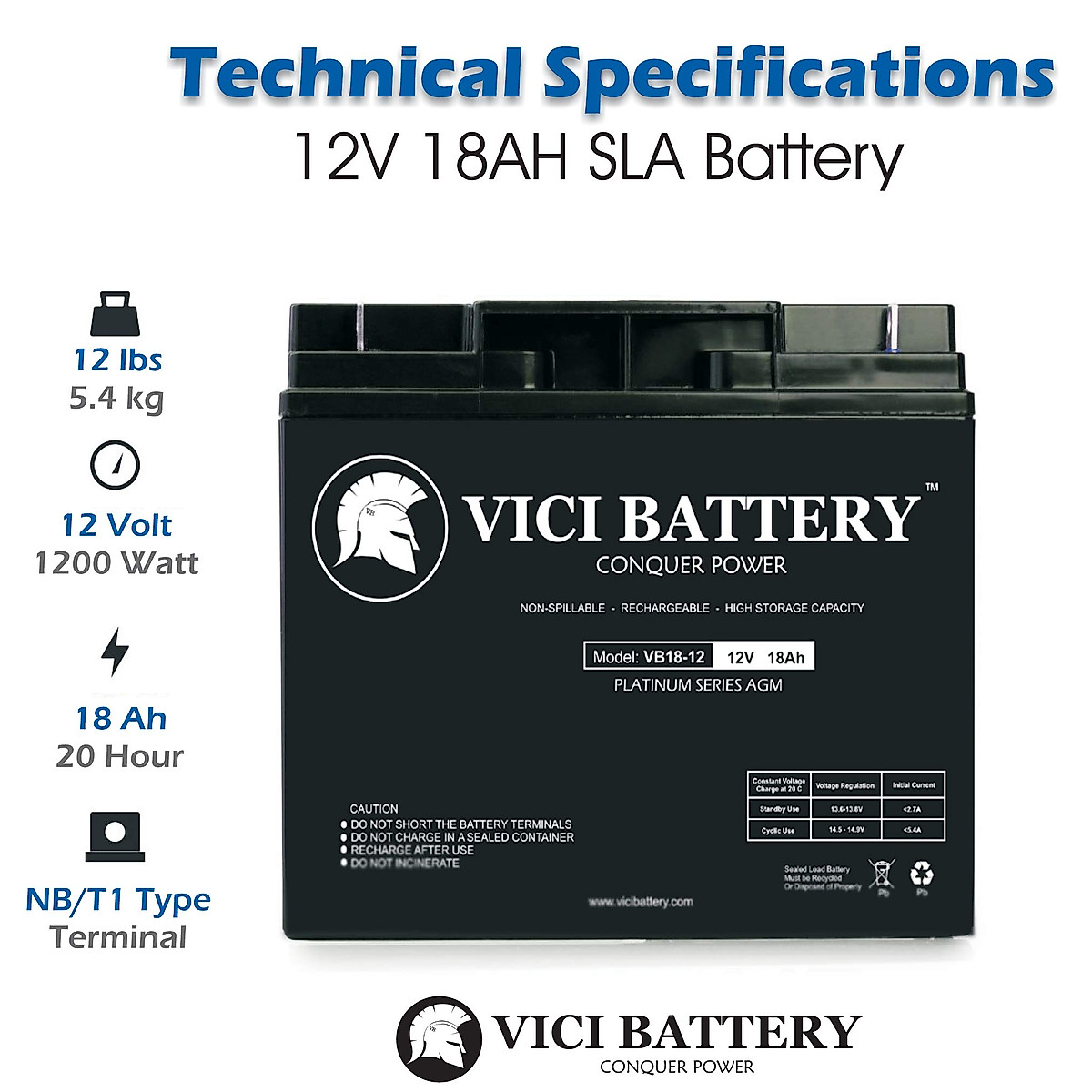 VICI Battery VB18-12 - 12V 18AH Replacement for Enduring 6FM17, 6-FM-17 12V 18Ah UPS Battery