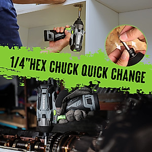 WORKPRO Cordless Impact Driver Kit, 1/4” Hex Electric Impact Drill/Driver Set with 12V 2.0Ah Lithium-ion Battery, 1 Hour Fast Charge, Variable Speed, 14pc Driver Bits and Tool Bag Included