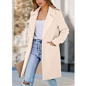 PRETTYGARDEN Women's 2024 Fall Long Blazer Jackets Long Sleeve Lapel Pockets Loose Fit Work Casual Blazers Outerwear (Beige,Small)