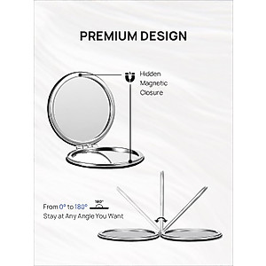 OMIRO 1X/10X(300R) Magnifying Compact Mirror with PU Leather, Ultra-Portable for Purses and Travel, Round Black