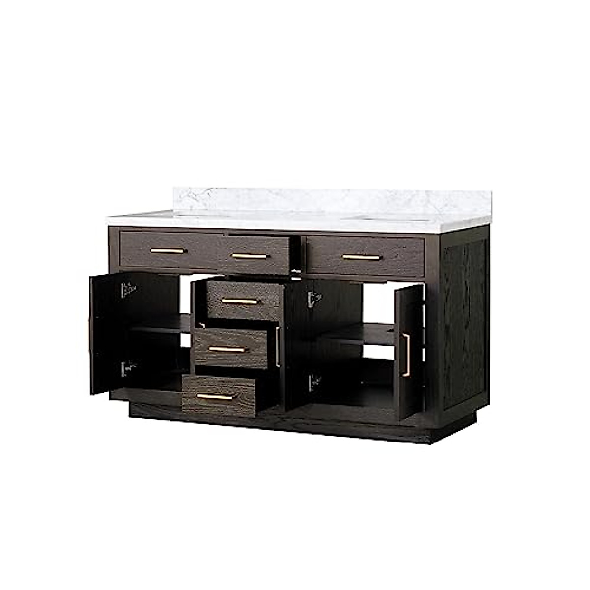 Bell+Modern Shelter 60 in W x 22 in D Brown Oak Double Bath Vanity and Carrara Marble Top