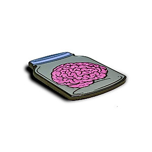 BRAIN IN A JAR PIN - Novelty Funny Brain in a Mason Jar, Cute Enamel Lapel PIN, GREY - 3 cm x 2.7 cm