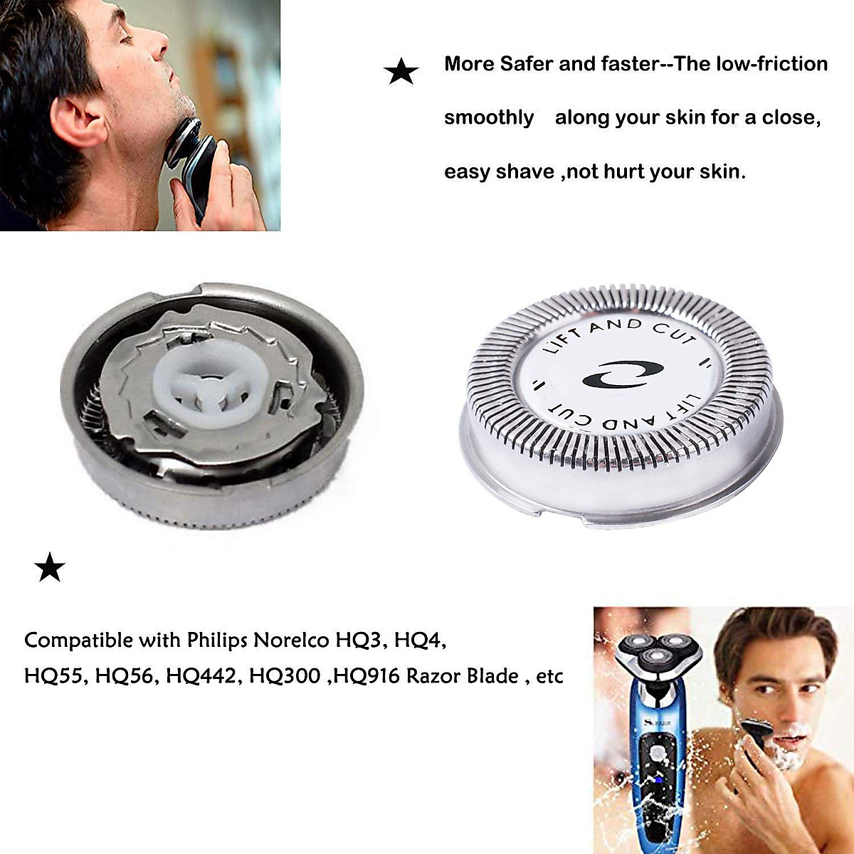 HQ56 Shaving Heads, Shaver Heads Blades Compatible with Ph-ilips Norelco Replacement Electric Shaving Head Razor Blades Hq55 Hq4+ Hq3