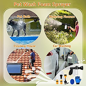 Pup Jet Dog Wash, 8 in 1 Dog Wash Hose Attachment with Soap Dispenser, Dog Washer Water Hose Spray Nozzle, for All Kinds of Pet Showers, Car Wash, Watering Lawns and Plants (Black)