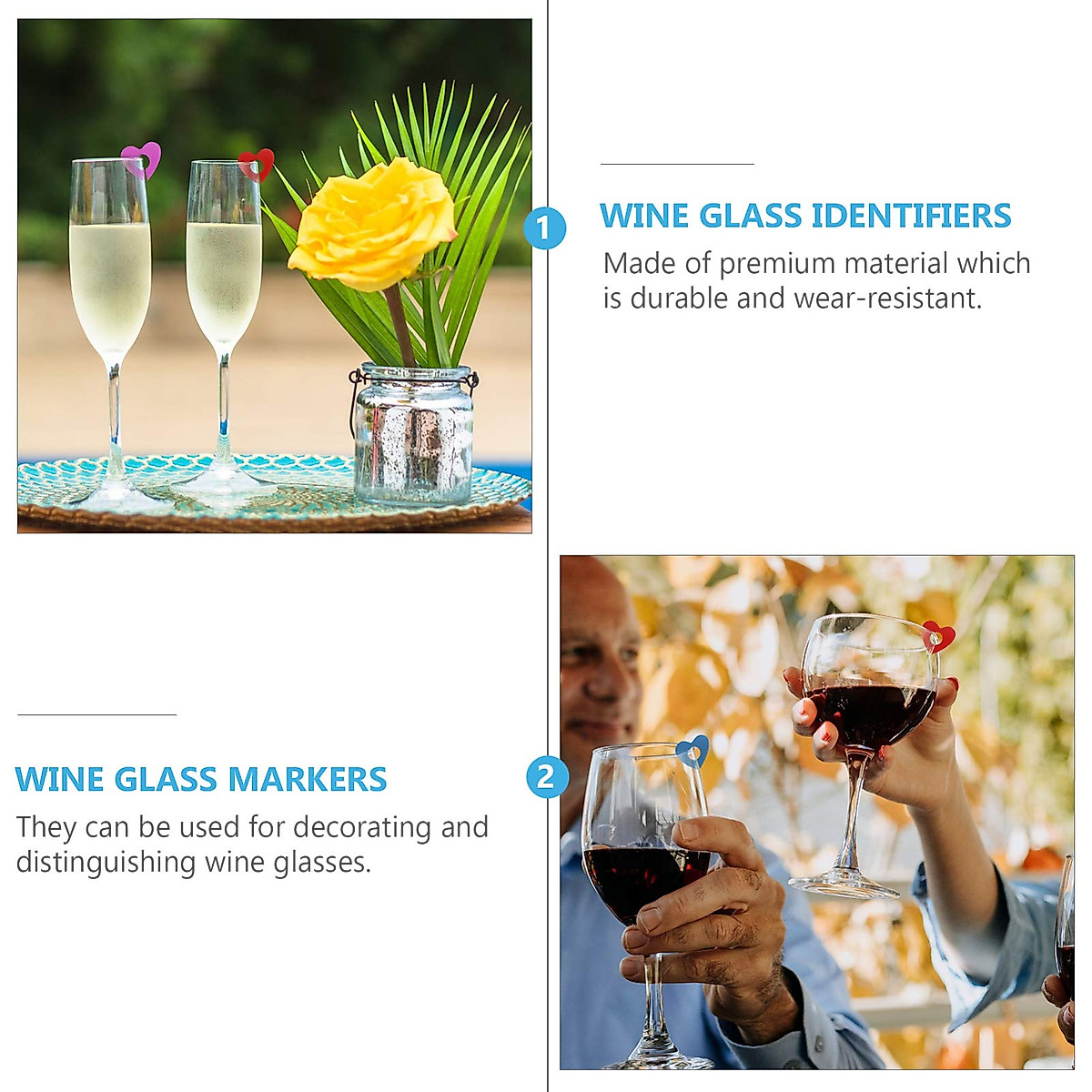 KICHOUSE 2 Sets 16 Pcs Wine Glass Marker Wedding Decoration Wine Bottle Labels Portable Cup Heart Shaped Ring Cup Recognizer Cup Silicone Labels Wine Glass Identifiers Drink Markers Hawaii
