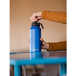 BANZ Double Walled, Insulated Water Bottle - Large, Stainless Steel and Re-useable Vacuum Insulated Flask Includes Bonus Sports Lid - 32 oz - Blue