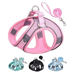 Solmoony Dog Harness for Small Medium Large Dogs No Pull, Puppy Harness and Leash Set, Puppy Harness for Small Dogs, Step in Harness for Small Dogs, Small Dog Harness, mesh Dog Harness. (Pink, XS)