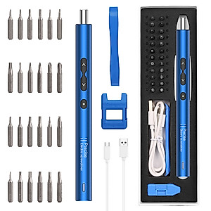 ORIA Electric Screwdriver，28 in 1 Cordless Mini Electric Screwdriver Set with 24 Bits, Rechargeable Repair Tool Kit with Type-C Charging for Mobile Phone,Toy,PC, Blue