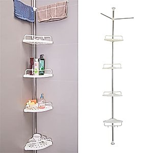 NOPTEG 4 Tier Bathroom Corner Shower Caddy - Tension Pole Rust Proof Telescopic Rod Storage Rack Organizer Corner Shower Organizer