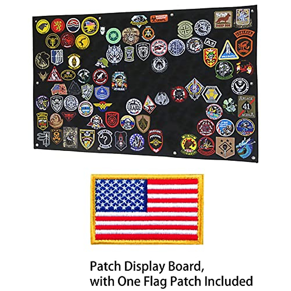 Tactical Patch Display Panel Holder Board for Military Army Combat Morale Uniform Hook and Loop Emblems, 43 Inches x 27.5 Inches (Large), with 1 Flag Patch Included