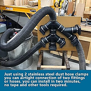 Hqsgdmn 2-1/2 Inch Dust Control Flex Cuff 70148 Hose Connector Ports with 2 Clamps, Fits for 2-1/2 Inch Dust Collection Hose, Black