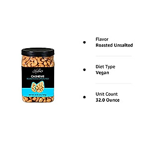 Cashews Roasted Unsalted (32 oz / 2 lbs) | Healthy Protein Snack, Natural Healthy Diet Friendly Snacks, Gift Giving | Whole Cashew | Certified Kosher - Vegan & Keto Friendly Superfood | Jaybee's Nuts