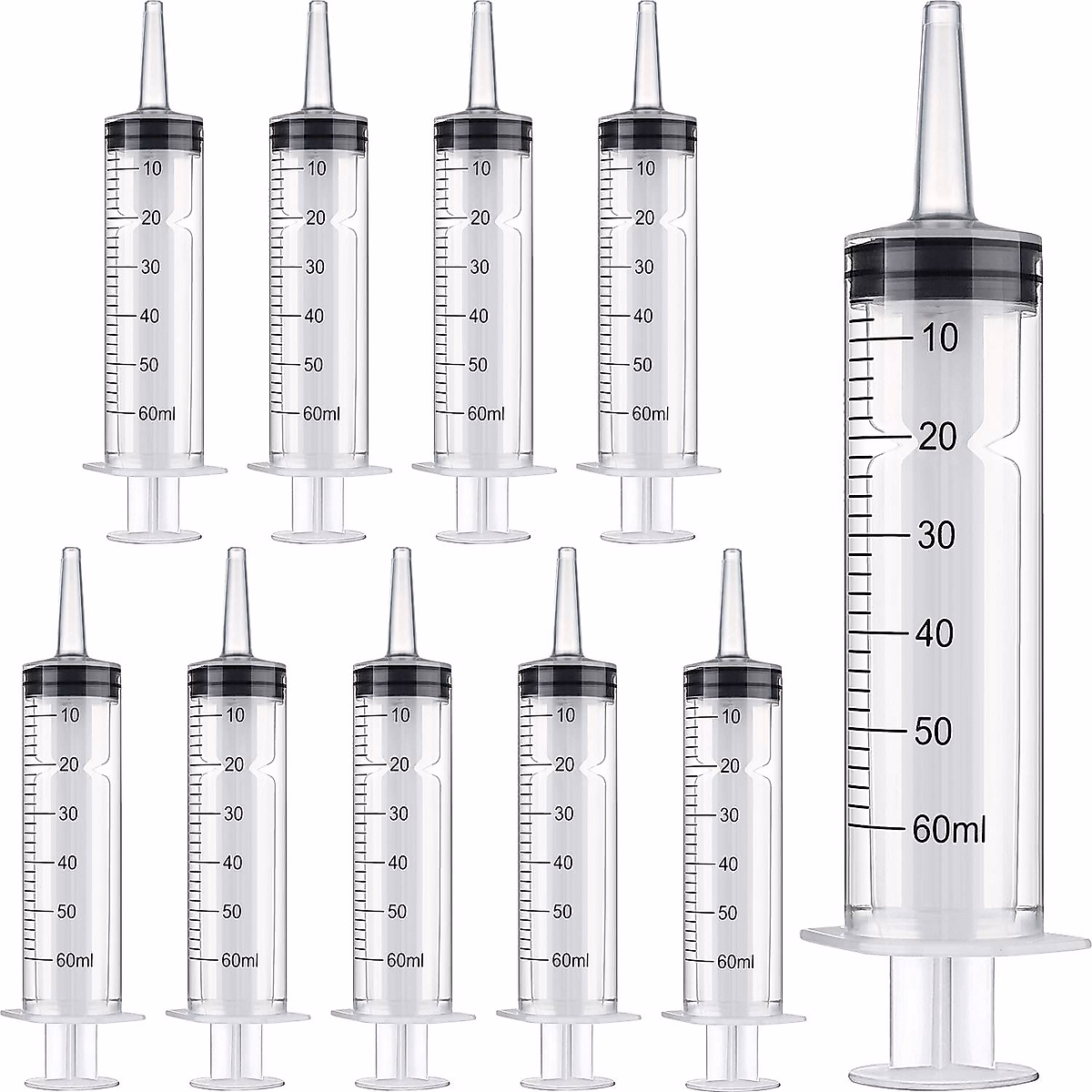 Boao 10 Pack Plastic Syringe Liquid Measuring Syringes Without Needle for Epoxy Resin, Craft, Scientific Labs, Feeding Pets Animals, Oil or Glue Applicator (60 ML)