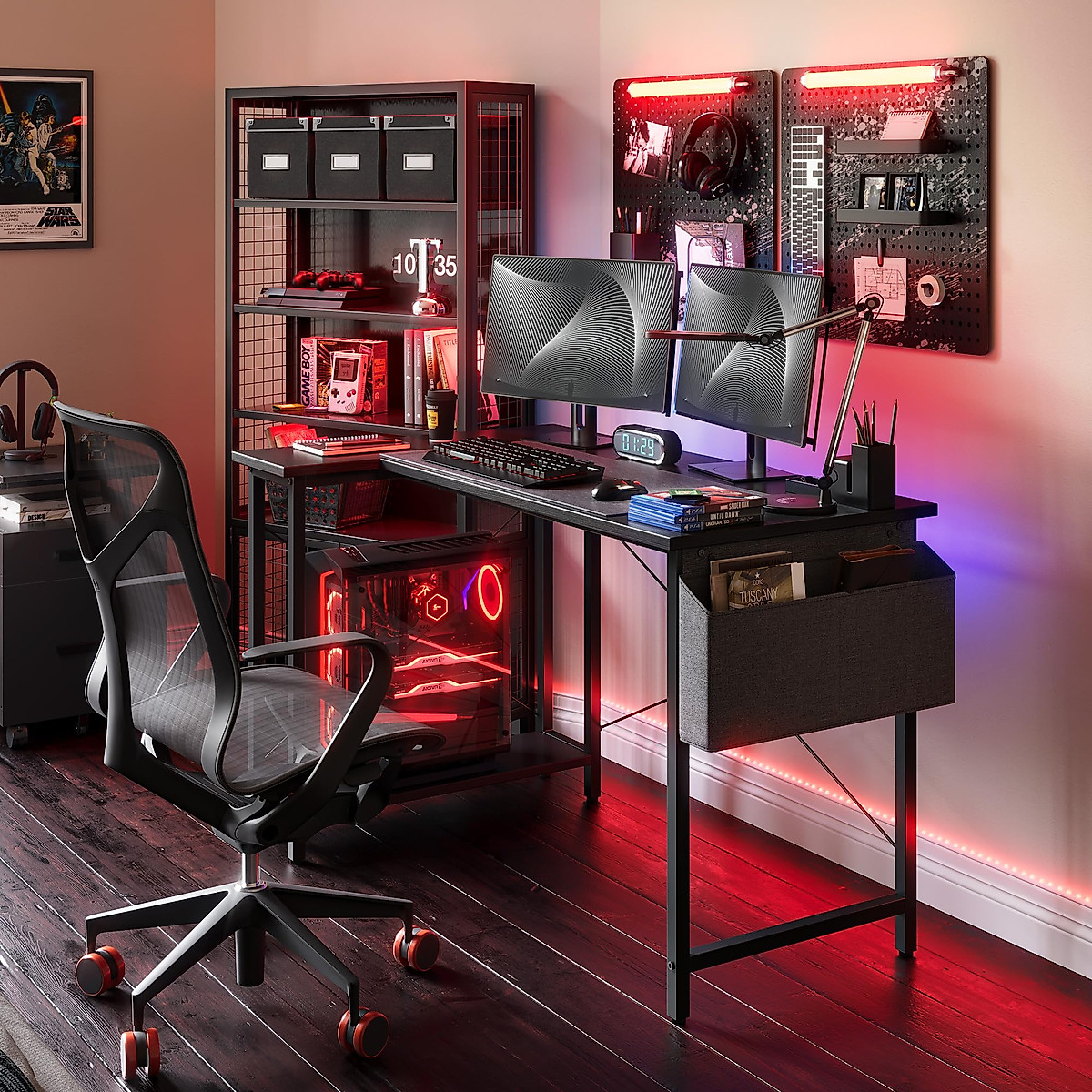 BANTI L Shaped Small Computer Desk with Storage Shelves, 40" Home Office Small Corner Desk Study Writing Table, Black