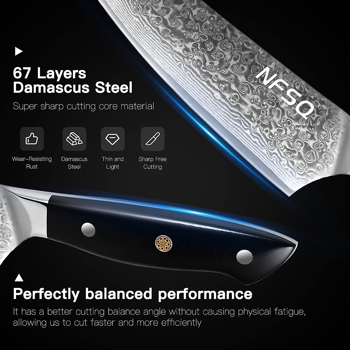 NFSQ Chef Knife Ultra Sharp Kitchen Knife Set 8-Piece, Premium High Carbon Stainless Steel Chefs Knife Set, Ergonomic Handle Professional Knives Set for Kitchen with Gift Box