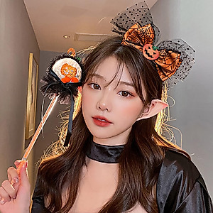 AIUPUOC Halloween Headband Orange Hair Bow Lace Hair Accessories Pumpkin Hair Band Cosplay Hair Decorations Party Hair Supplies 1Pcs
