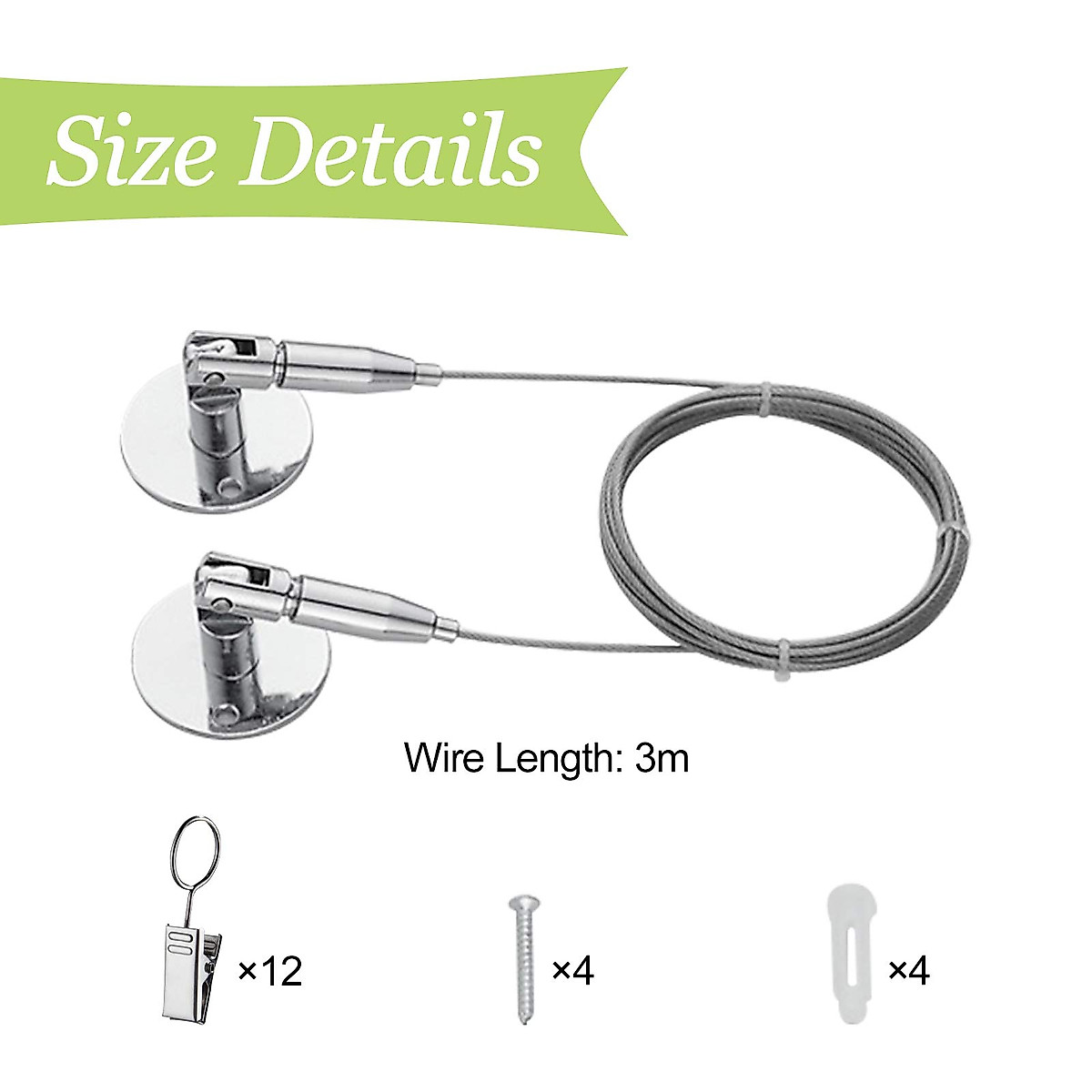 UFURMATE Clothesline Set, Stainless Steel Outdoor Cable Wire Rope Wall Mount Picture Hanging Wire Rod Set with Small Clothespins and Screws for Hanging Clothes, Photos, Ornaments