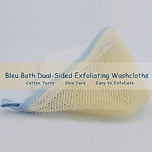 Bleu Bath (6 Pack) Dual-Sided Exfoliating Skin Towel Natural Terry Body Cloth Scrubber Premium Sturdy Loofah Towel Soft and Buffing Wash Cloth White for Either Oil or Dry Skin