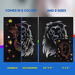 Hygloss Products Fun, Black Matte Scratch Art Set for Kids, Kit Includes 100 Silver Holographic Papers, 8.5 x 11 Inches and 20 Wooden Stylus Sticks