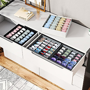 Easortm Sock Organizer 4 Pack, Large Sock Drawer Divider, Underwear Storage 24 Cell Closet Organizers and Storage for Wardrobes, Drawers. (Beige)