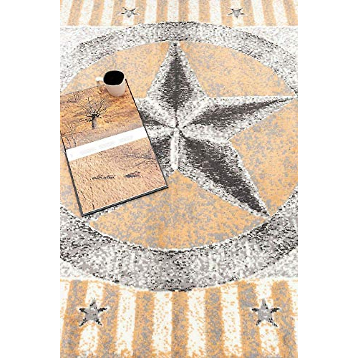 Furnish my Place Texas Star Rug - 5 ft. x 8 ft, Beige Rustic, Novelty Lone Star Rug with Border, Jute Backing