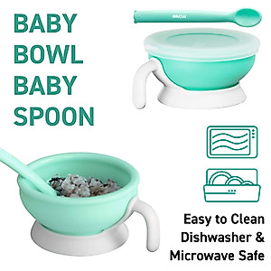 MONEE Baby Bowls and Baby Spoons. Baby Led Weaning Baby Feeding Set - Set Includes Baby Spoon, Baby Silicone Bowl and Secure Lid
