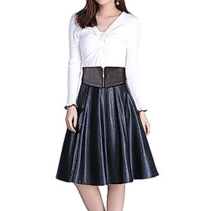 Sportmusies PU Leather Dress Belt for Women, Wide Elastic Stretch Cinch Waist Belts(Coffee)