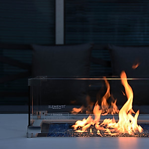 ELEMENTI Outdoor Fire Table Natural Gas 60,000 BTUs Firepit Patio Coffee Table, Backyard Fireplace Marble Porcelain Square Fire Pit, 17Inch-High,Bianco Series