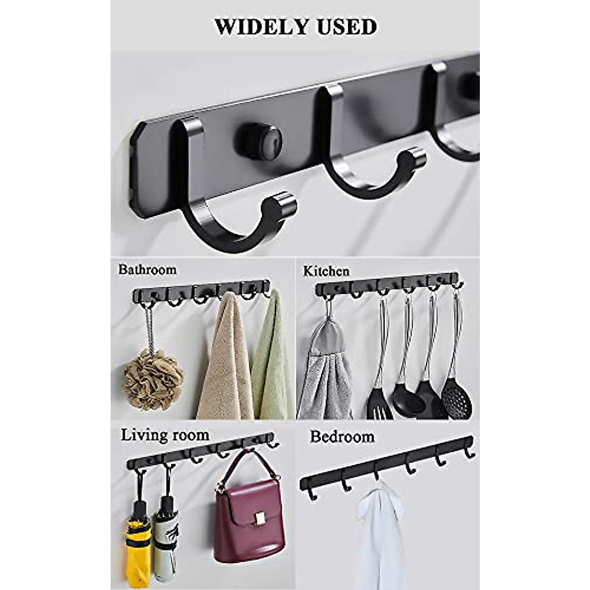 fammom CukAid Coat Rack Wall Mounted,Heavy Duty Metal Towel Hooks,Black Wall Coat Hook for Hanging Clothes,Cooking Tool,Towel,Wallets,Hat, Key,Bag. (Black, 6Hooks)