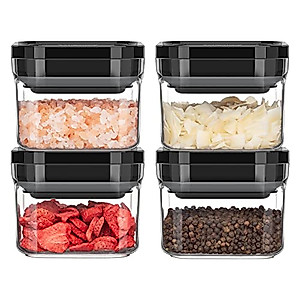 MR.SIGA 4 Pack Airtight Food Storage Container Set, BPA Free Kitchen Pantry Organization Canisters, One-handed Airtight Cereal Snack Candy Storage Containers, 360ml / 12.2oz, Small, Black