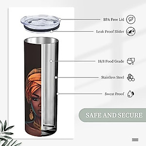 KrylDosxy African American Woman Art 20 oz Stainless Steel Cups with Lid and Straw - Insulated Iced Coffee Travel Mug, Reusable Tumbler for Hot and Cold Drinks
