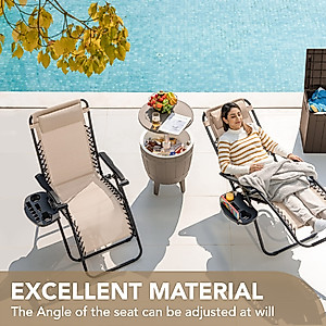 Devoko Patio Zero Gravity Chair Outdoor Folding Adjustable Reclining Chairs Pool Side Using Lawn Lounge Chair with Pillow Set of 2 (Beige)