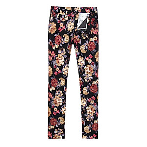 Mens 2 Piece Suit Notched Lapel Sport Coat Floral One Button Slim Fit Tweed Suit, K1, X-Large