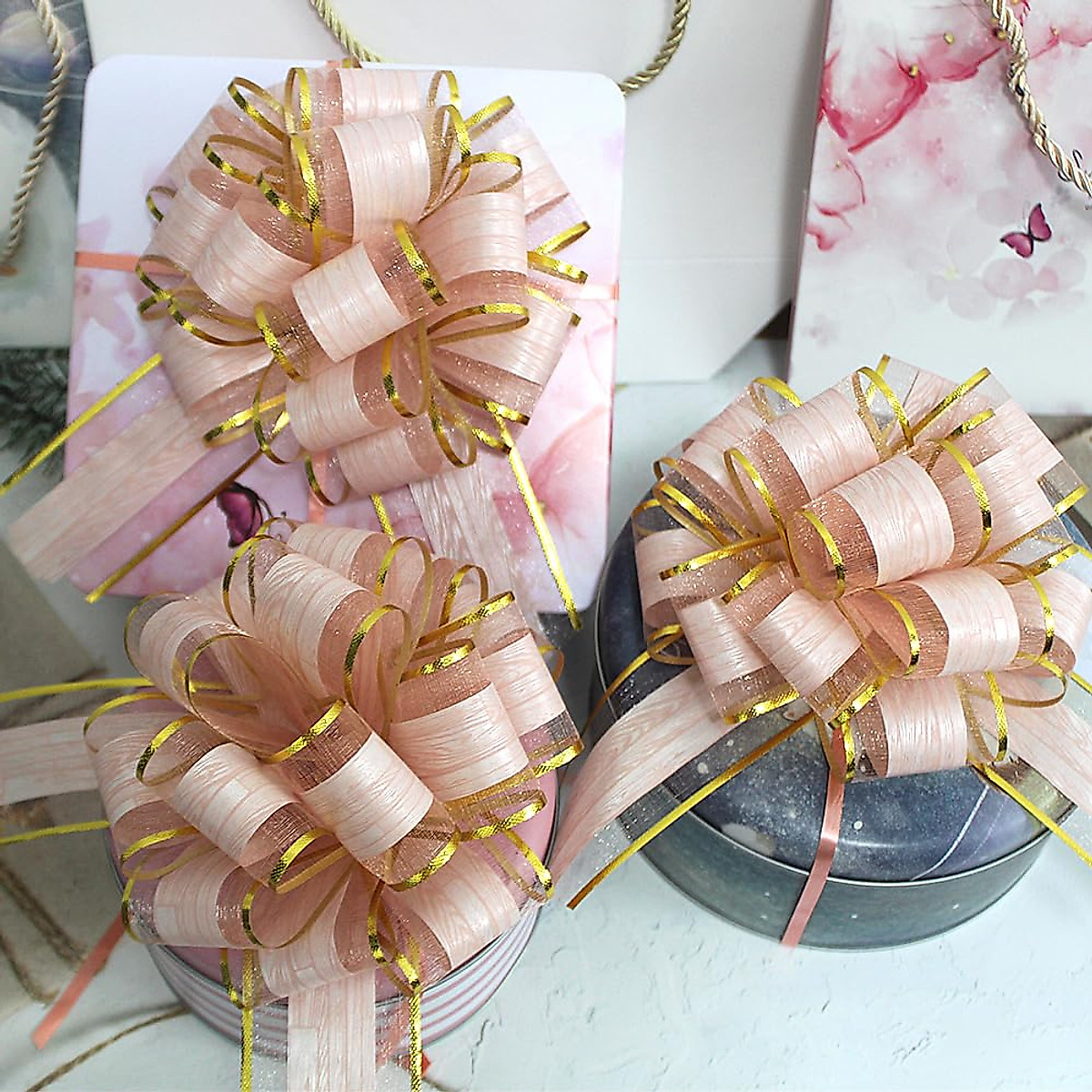 6 pcs Pull Bow Wrapping Pink Bows for Gift Wrapping Pull Bows for Wedding Baskets,Pull Bows for Gift Wrapping,6 Inches Diameter Gift Bows,Gift Baskets,Birthday Party,Valentine's Day (Pink)