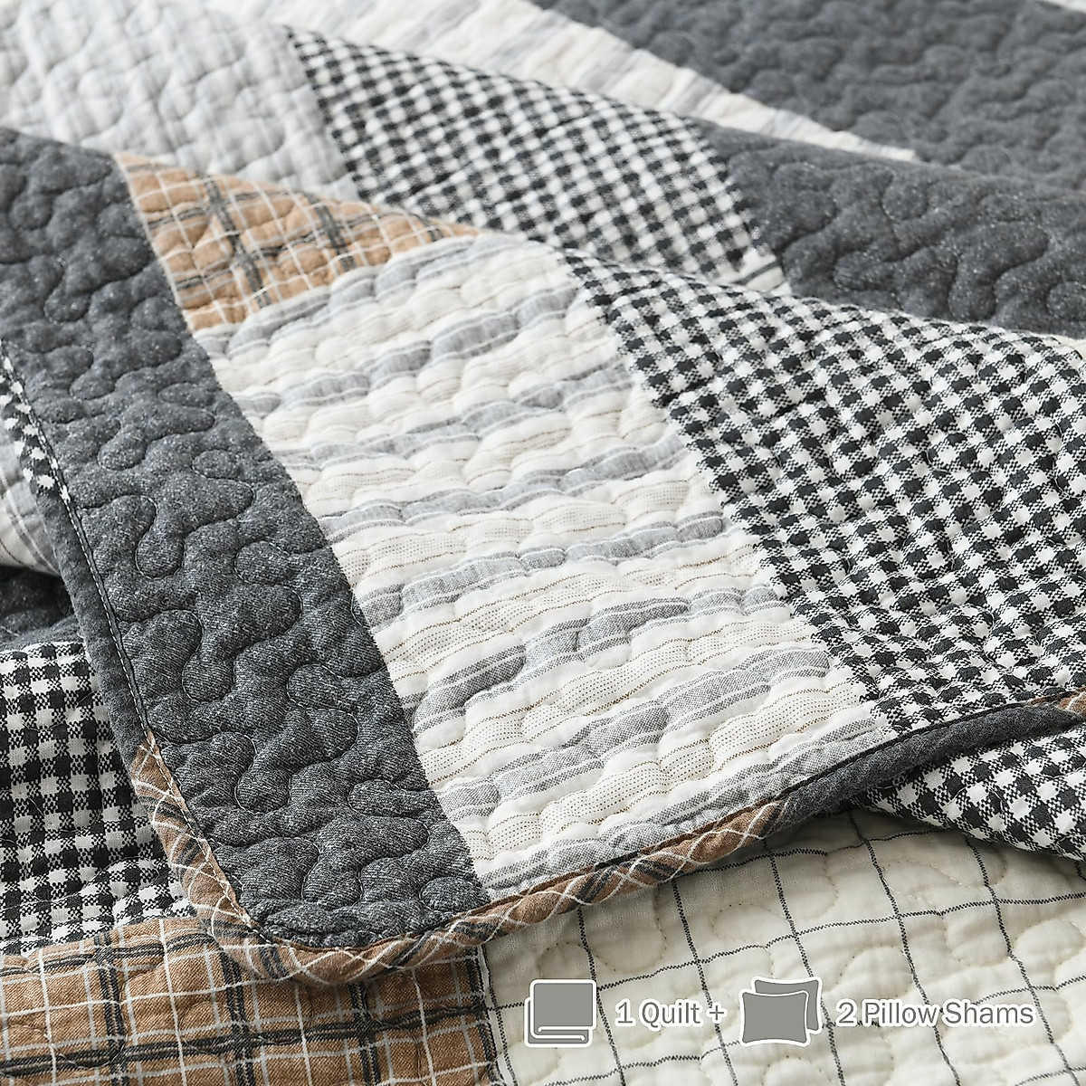 Y-PLWOMEN Queen Quilt Bedding Set 100% Cotton Lightweight Quilts Queen Size, Cozy Quilt for Queen Bed, Reservible Queen Bedspread Soft Queen Quilt Set for All Season, 3-Pieces