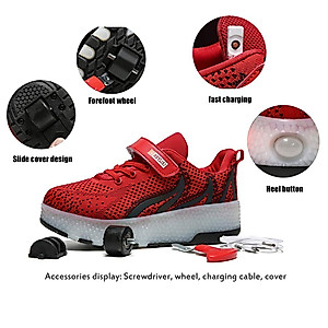 qyy Led Rechargeable Double Wheel Roller Shoes Fashion Sneakers Kids Skateboarding for Girls Boys with Wheels Comfortable Mesh Surface Thanksgiving Christmas Day Best GiftBlack-USA 4