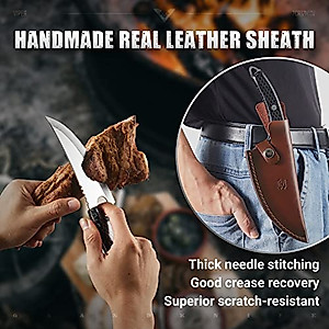 GRANDKNIFE Upgraded Viking Knife Kitchen Knife with Sheath - 6 inch Full Tang Chef Knife, Meat Cleaver for Kitchen, Camping, Hunting, BBQ - Black Handle