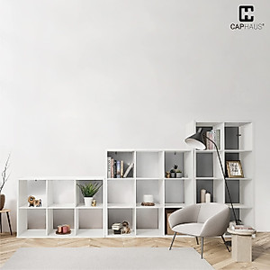 Fencer Wire 13-Inch Storage Organizer Shelf, Extra Thick Exterior Edge, Open Bookcase Divider, 6-8-9 Cube, Rustic Grey Oak and White