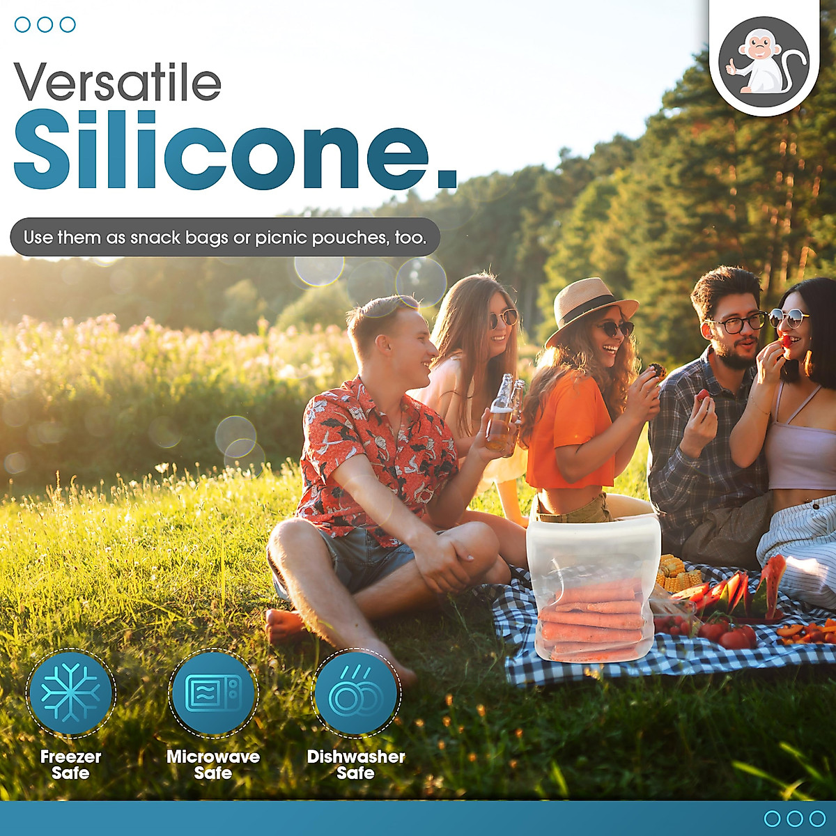 Silicone Food Storage Bag 102oz. XXL [Set of 2] Reusable Freezer Bags - Zero Waste Food and Container Lids Reusable Silicone Containers with Lid, Sous Vide, Extra Large Bags