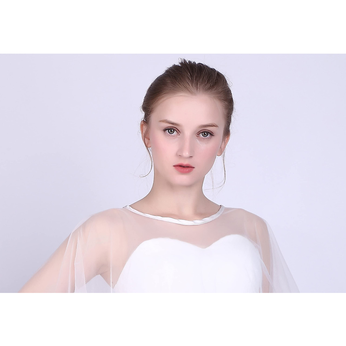 Grettytling Lace Wrap Shawl with Embroidered Lace Tulle Wedding dress cover up