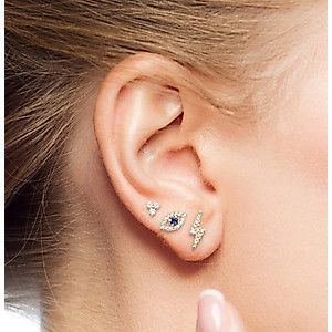 Solid 14k Yellow Gold Evil Eye Stud Earrings with Sparkling Cubic Zirconia (Yellow Gold)