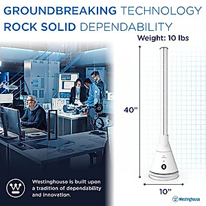 Westinghouse Electric Fan 40 Inches 2-in-1 Digital Bladeless With Heater - Crafted With 80° Oscillating Function, 1-9 Air Speed, 45° Tipping Automatic Power Off, Touch-Sensitive Control, 26W (White)